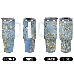 Niapessel Leak Proof Tumbler, Insulated Water Bottles with Straw, Blooming Almond Tree Van Gogh Insulated Cup with Handle 40 Oz Stainless Steel Flask for School, Travel, Car, Sports, Work
