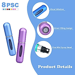 QMET Refillable Perfume Atomizer Travel,8Pcs 5ML Portable Mini Pocket Perfume Atomizer Bottle Spray for Women Mens Small Mister Spray Bottle for Travel Accessories
