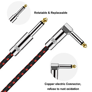 Guitar Instrument Cable 10 Foot 1/4 inch Straight to Right Angle Noise Reduction Audio Cord 6.35 mm for Electric Guitar Bass Keyboard Drum Speaker Microphone 2 Pack