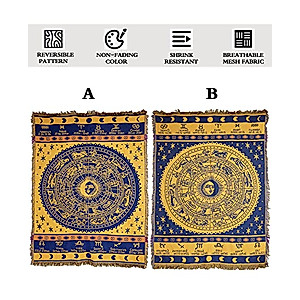 CUEERBOT Boho Throw Blanket,Hippie Room Decor Reversible Bohemian Cotton Blanket for Sofa Tapestry Carpet Bed Chair,Witchy Astrology Zodiac Celestial Constellation (Yellow, Small 51x71inch)