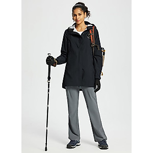 BALEAF Women's Rain Jacket Waterproof Lightweight Long Raincoat Travel Outdoor Hiking Hooded Windbreaker Black M