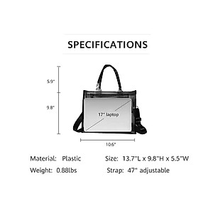 Clear Tote Bag for Women, Large Plastic Tote Bag, Beach Bag Crossbody/Handbag/Shouder Tote Bag(10 * 8 * 4in) (Black)