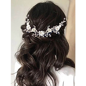 HEREAD Flower Bride Wedding Hair Vine Pearl Bridal Headband Rhinestones Hair Breath Accessories for Women and Girls (A Silver)