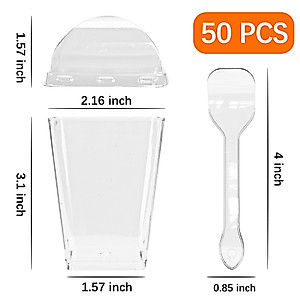 YunKo 5oz Square Clear Plastic Dessert Cups with Lids and Spoons, Mini Parfait Cups for Cheesecake, Yogurt, Jello, Mousse, and Snacks