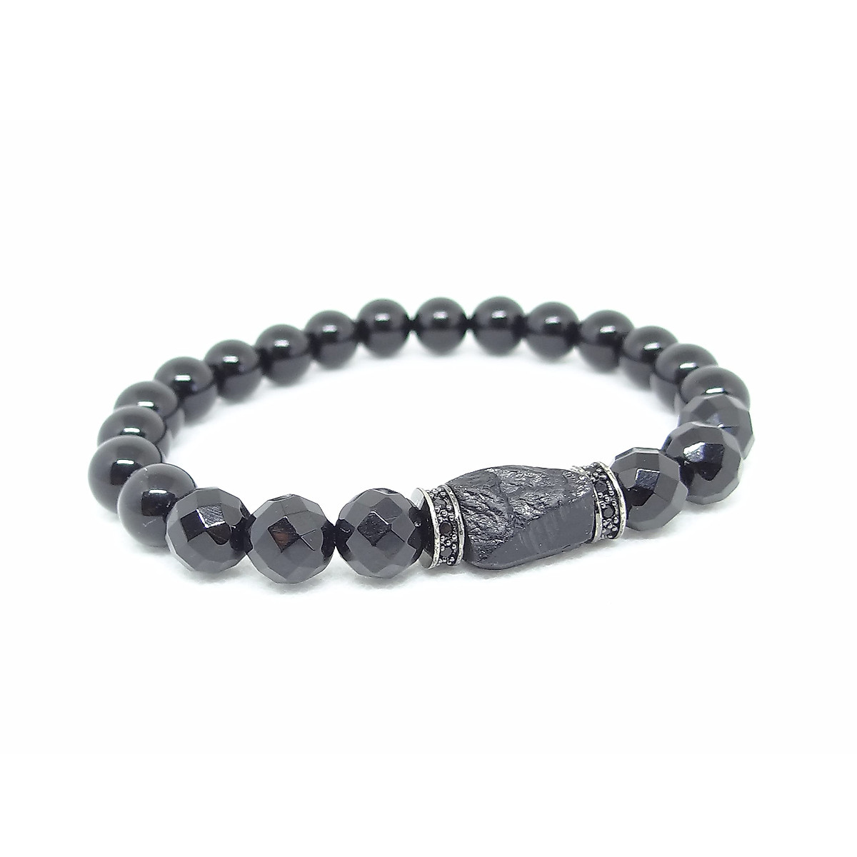 Handmade Natural Stone Black Tourmaline & Black Onyx Beaded Bracelet Men's and Women's