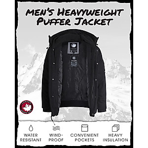 CANADA WEATHER GEAR Men's Wool Puffer Jacket Coat - Heavyweight Quilted Insulated Outerwear Parka (M-XXL), Size Large, Black