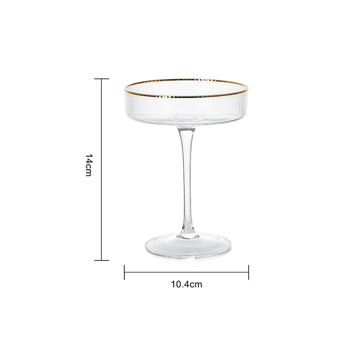 Ribbed Coupe Glasses With Gold Rim, For Martini, Champagne, Cocktails | Set of 4 | 8 oz Classic Manhattan Glasses Speakeasy Cocktail, Ripple Coupes Glasses, Art Deco Gatsby Vintage, Crystal Stemmed