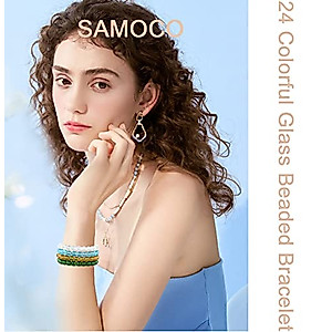 SAMOCO 24Pcs 8mm Beaded Stretch Bracelet Handmade Round Glass Bracelet for Women Multicolor Matte Beads Elastic Bracelet