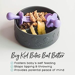 Grabease Bundle of Baby Utensils Set of Fork and Spoon with Suction Baby Bowl for Toddlers for Baby Led Weaning (Teal)