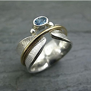 Girivar Creations Blue Topaz Gemstone Ring Spinner Ring 925 Sterling Silver Ring Semi Precious Spinner Silver Ring Handmade Jewelry