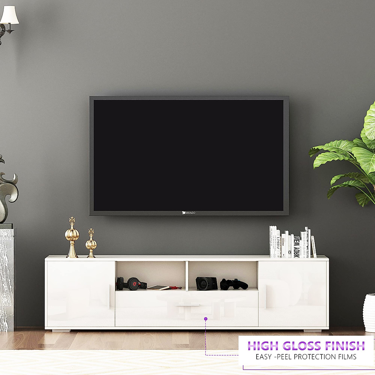 SOLBAKUILT High Gloss White TV Stand for 50/55/60/65/70/75+ Inch TV, LED Entertainment Center, Modern TV Console with Storage Drawers for Bedroom & Living Room