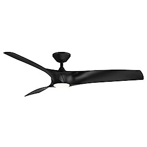 Zephyr Smart Indoor and Outdoor 3-Blade Ceiling Fan 62in Matte Black with 3000K LED Light Kit and Remote Control works with Alexa, Google Assistant, Samsung Things, and iOS or Android App