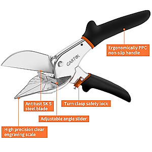 GARTOL Multifunctional Trunking/Miter Shears for Angular Cutting of Moulding and Trim, Adjustable at 45 To 135 Degree, Hand Tools for Cutting Soft Wood, Plastic, PVC, with Replacement blades