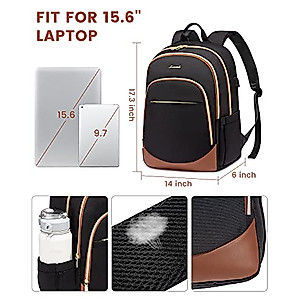 LOVEVOOK Laptop Backpack for Women & Men, 15.6 Inch Anti Theft Travel Backpack with USB Port, Stylish Casual Daypack for College, Large Capacity Teacher Nurse Work Backpack Purse, Black & Brown
