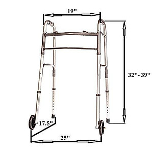 Front Wheeled Walker Folding Deluxe with 2 Button and 5" Wheels, Adjustable Height (Short, Standard, Tall People) by Healthline Trading