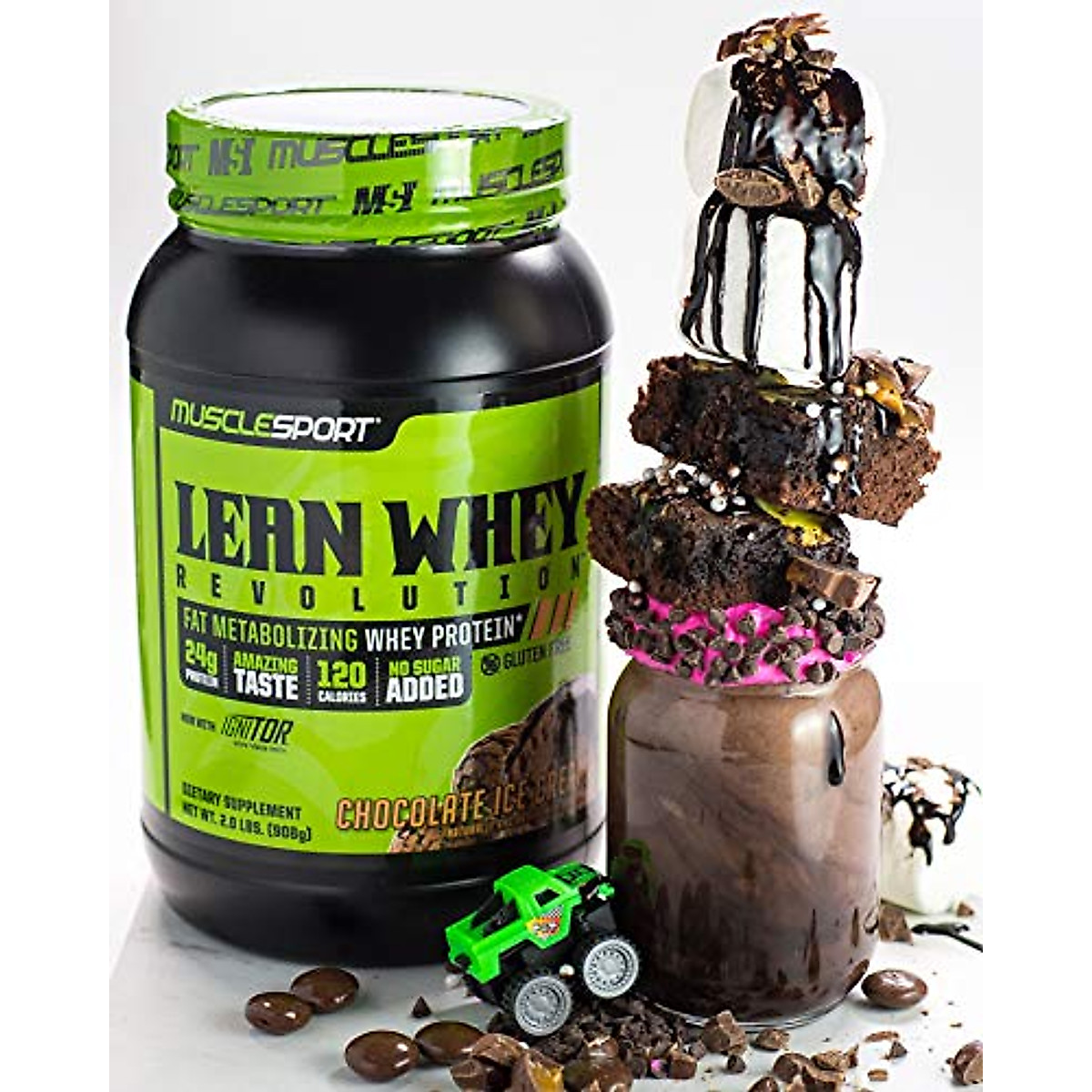 Musclesport Lean Whey Revolution™ Protein Powder - Whey Protein Isolate - Low Calorie, Low Carb, Low Fat, Incredible Flavors - 25g Protein per Scoop - 2lb Chocolate Ice Cream