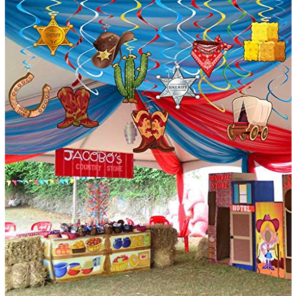 TMCCE Wild West Cowboy Western Hanging Swirls Foil Western Party Decoration Western Cowboy Theme Party Photography Backdrop Supplies 44Ct