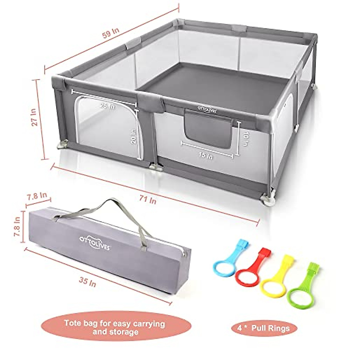 OTTOLIVES Baby Playpen, 71x59 Inch Extra Large Playpen for Babies and Toddlers, Safety Baby Gate Playpen with Breathable Mesh, Portable Play Yard for Babies for Indoor & Outdoor Kids Activity Center