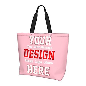 Personalized Tote Bag Women Custom Shopping Travel Beach Business Shoulder Bags Pink Customized Your Picture Logo Name Text Gifts Birthday Wedding Christmas