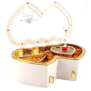 Ballerina Music Box Musical Jewelry Box, Double Heart Ballerina Musical Jewelry Box Storage Case Music Gift Box with Removable Magnetic Ballerina Dancer Birthday Bedroom Decor (white)
