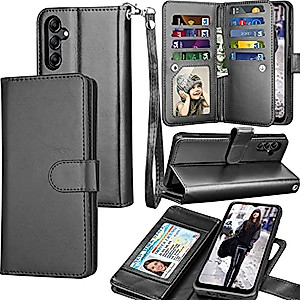 Tekcoo Galaxy A14 5G Case, Galaxy A14 5G Wallet Case, Luxury PU Leather Cash Credit Card Slots Holder Carrying Folio Flip Cover [Detachable Magnetic Hard Case] Kickstand for Samsung A14 5G [Black]