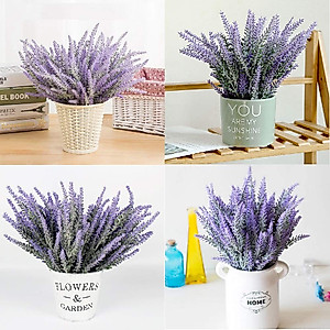 XONOR 12 Bouquets Artificial Flocking Lavender Flowers Fake Lavender Plant for Wedding Home Decor Office Table Garden Patio Decoration (Purple)