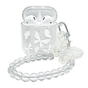Srddty Compatible with AirPods Case Cute Clear Glitter, Shockproof Soft TPU Protective Airpod Case Cover for Girls Women with Keychain Designed for AirPods 1st & 2nd Generation, Butterfly