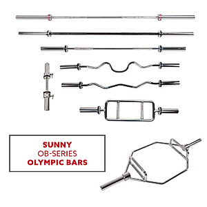 Sunny Health & Fitness OB-20 20" Olympic Single Dumbbell Handlebar with Ring Collars Medium