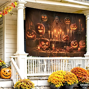 KatchOn, XtraLarge Spooky Halloween Backdrop - 72x44 Inch | Halloween Pumpkin Banner for Pumpkin Halloween Decorations | Halloween Photo Backdrop | Halloween Banner for Halloween Party Decorations