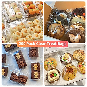 SUREHOME Cookie Bags, 5X6 In Clear Cellophane Bags with Seal 200 Pcs Self Adhesive Individual Cookies Bags for Packaging Resealable Self Sealing Cello Bag Party Favors Treat Gift Giving Candy Wrappers
