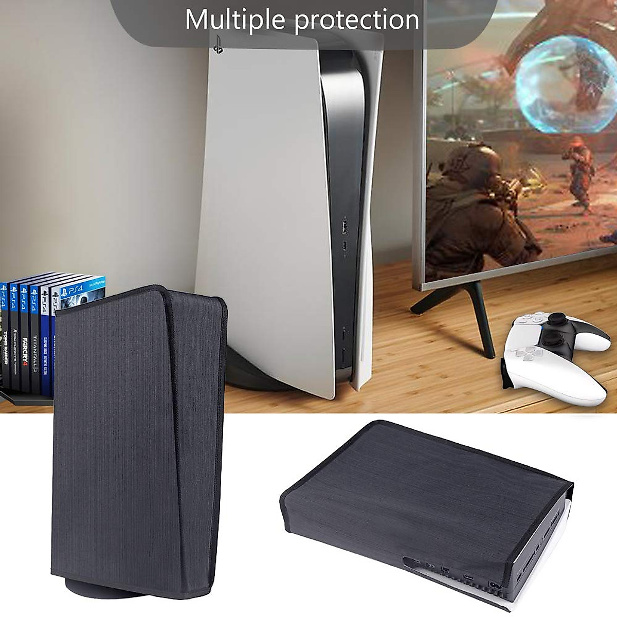 PS5 Nylon Comfortable Lining Dust Case, Anti-Scratch Waterproof Cover for Playstation 5 Digital Edition/Ultra HD Console (Ultra HD&Digital Edition, Black 4)