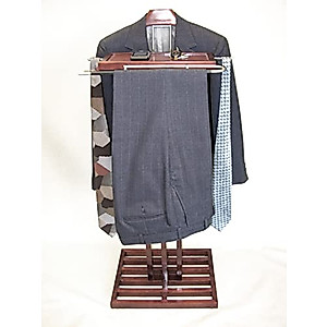 Proman Products Kyoto Suit Valet Stand VL36220 with Large Top Tray, Contour Hanger, Trouser Bar, Tie & Belt Hooks, 17” W x 12.5”D x 45”H, Mahogany