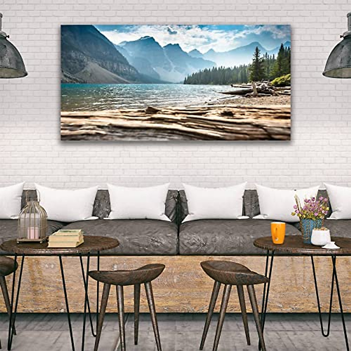 WRHIDBLSWRW Framed Canvas Wall Art Print On Canvas Moraine Lake in Banff National Park Canada Pictures Posters Artwork for Living Room Bedroom Ready to Hang Wall Decor 20X40