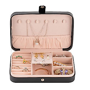 Smileshe Jewelry Box for Women Girls, PU Leather Small Travel Organizer Case, Portable Display Storage Holder Boxes for Rings Earrings Necklaces Bracelets