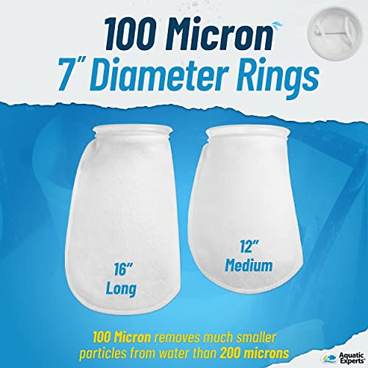 Filter Socks 100 Micron - Threaded Seams - Aquarium Felt Filter Socks - Made in The USA (7"x12", 2 Pack)