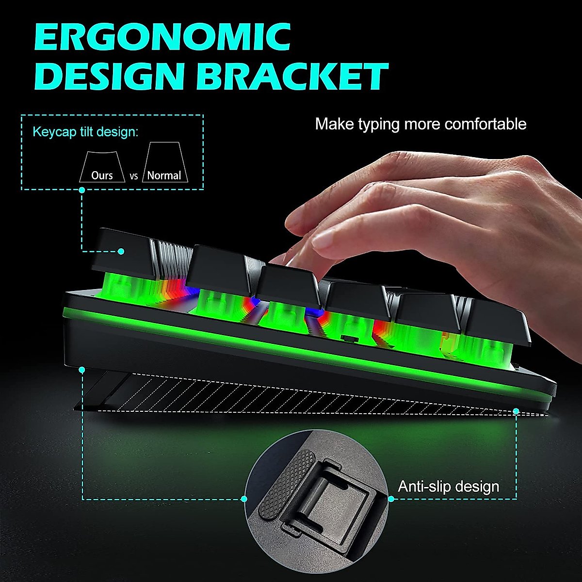 TNBIU Gaming Keyboard, 105-Key Wired Membrane Keyboard, Rainbow LED Backlit Keyboard, Floating Keycap Design, Aluminum Alloy Panel, Stylish Appearance Design, Suitable for Desktop, Computer, PC