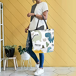 SUABO Dinosaur Canvas Tote Bag Large Women Casual Shoulder Bag Handbag, Reusable Shopping Grocery Bag for Outdoors