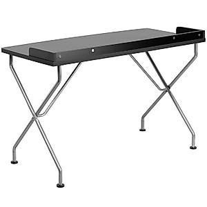 Flash Furniture Black Computer Desk with Raised Border and Silver Metal Frame