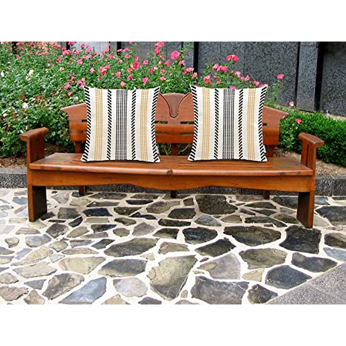 Neutral Beige Aesthetic Farmhouse Throw Pillow Covers Classic Striped Decorative Outdoor Waterproof Pillows Case,18x18 Inch Square Cushion Cover for Garden Patio Furniture Couch Tent Park Set of 2