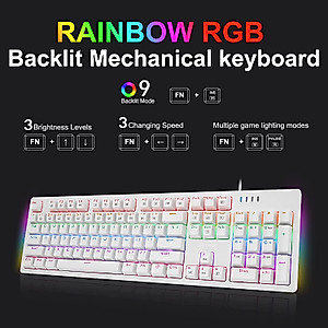 Mechanical Gaming Keyboard, E-YOOSO K-682 Rainbow LED Backlit and RGB Side Light 104 Key, High-Speed USB Data Cable-Suitable for Games and Office