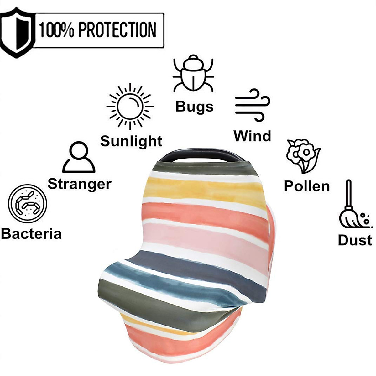 Nursing Cover for Baby Breastfeeding Stretchy Car Seat Canopy for Baby Girls/Boys, Multi-Purpose Soft Breathable Nursing Cover for Shopping Cart, High Chair, Stroller, Baby Shower Gifts(Stripe)