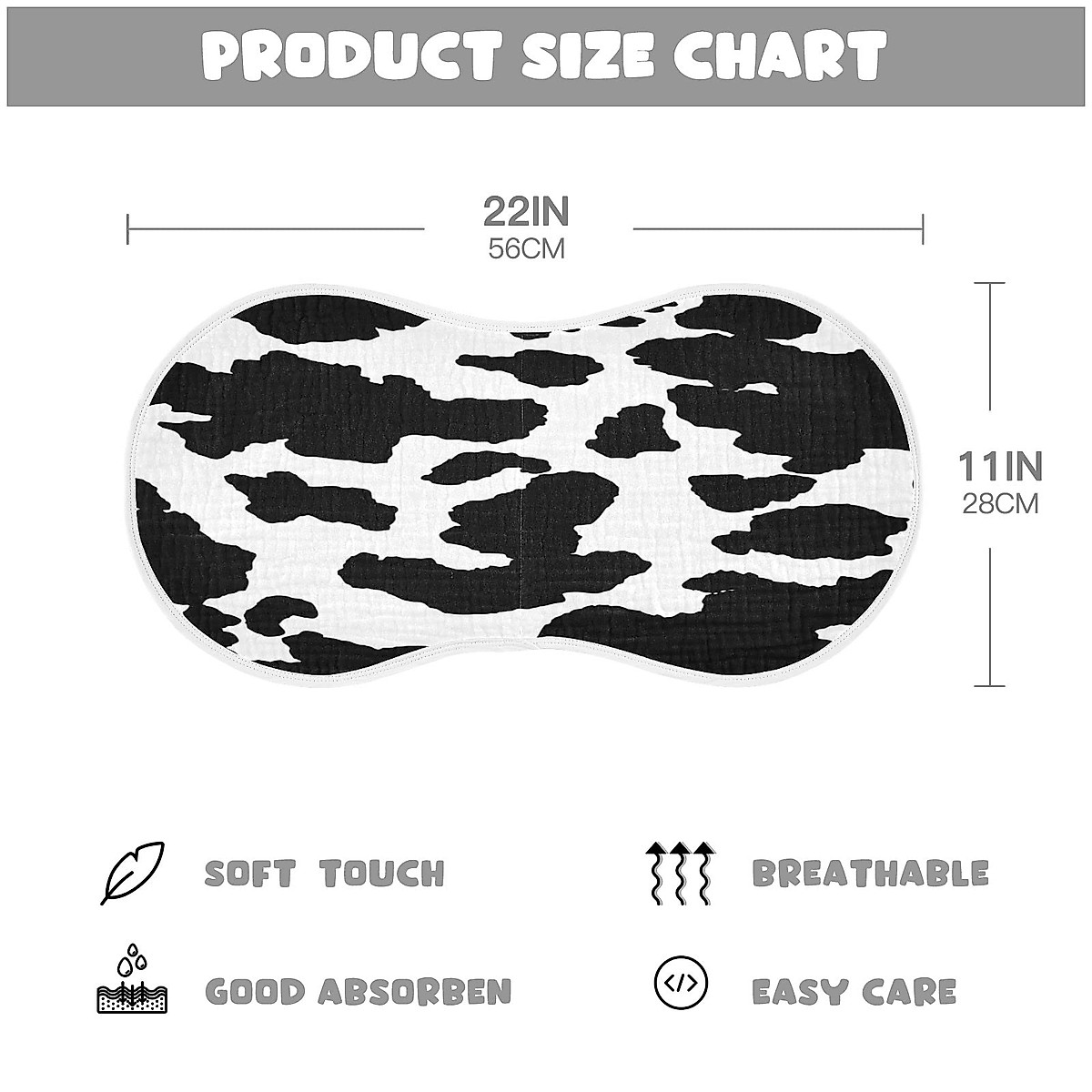 Kigai Funny Animal Cow Muslin Baby Burp Cloths - Super Absorbent and Soft Burping Rags - Cotton Burp Clothes Set for Boys and Girls, 1 Pack