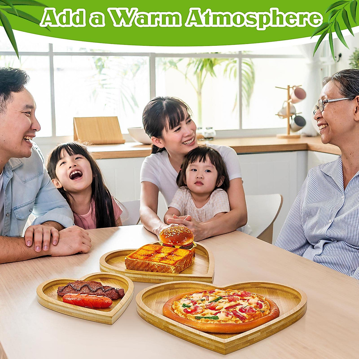 Patelai 3 Pieces Wooden Serving Tray Plate Dish for Snacks, Cookies, Fruits Cheese Display Food Dish Home Office (Heart)