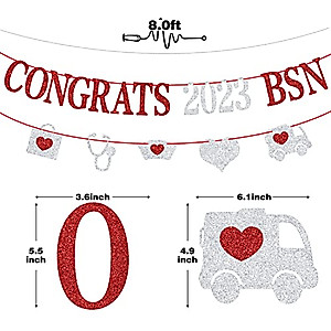 Glitter Congrats 2023 BSN Banner - Nurse Graduation Party Decoration Supplies - Nursing School Graduate Party Bunting Sign/Photo Props, Silver and Red