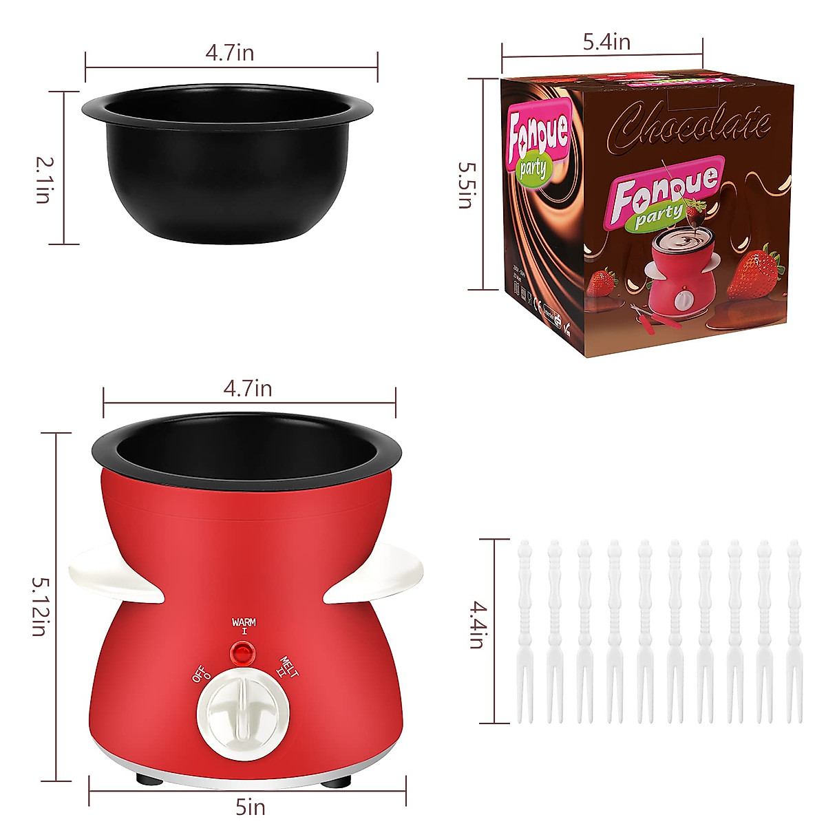 OFFKITSLY Fondue Pot Set, Mini Electric Fondue Pot Set for Melting Chocolate Cheese, Chocolate Meting Pot fondue maker with Dipping Forks For Holiday Christmas Birthday Gift