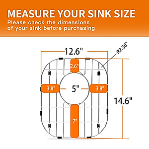 LYFLY 12.6×14.6 inches with Rear Drain for Sink, Kitchen Sink Grid, Stainless Steel sink protector, sink rack, Sink Mat, sink protectors for kitchen sink S-
