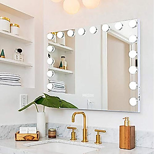 Bobening Vanity Mirror with Bluetooth and 18 LED Lights Hollywood Makeup Mirror with 3 Light Modes 31.5"X22.8" Tabletop/Hanging Bluetooth Vanity Mirror with Touch Screen & USB Charging Port