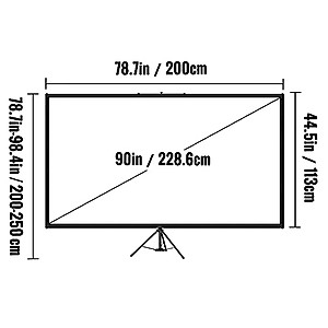 VEVOR Tripod Projector Screen with Stand 90 inch 16:9 4K HD Projection Screen Stand Wrinkle-Free Height Adjustable Portable Screen for Projector Indoor & Outdoor for Movie, Home Cinema, Gaming, Office
