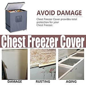 Chest Freezer Cover Deep Freezer Covers for Outside 7.0 Cubic Feet Freezer，Top with Zipper to Open Noise Reduction (Grey, 28"W×22"D×34"H)