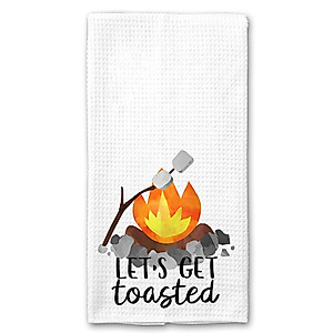 Let's Get Toasted Watercolor Look Funny Microfiber Kitchen Towel Camping Gift